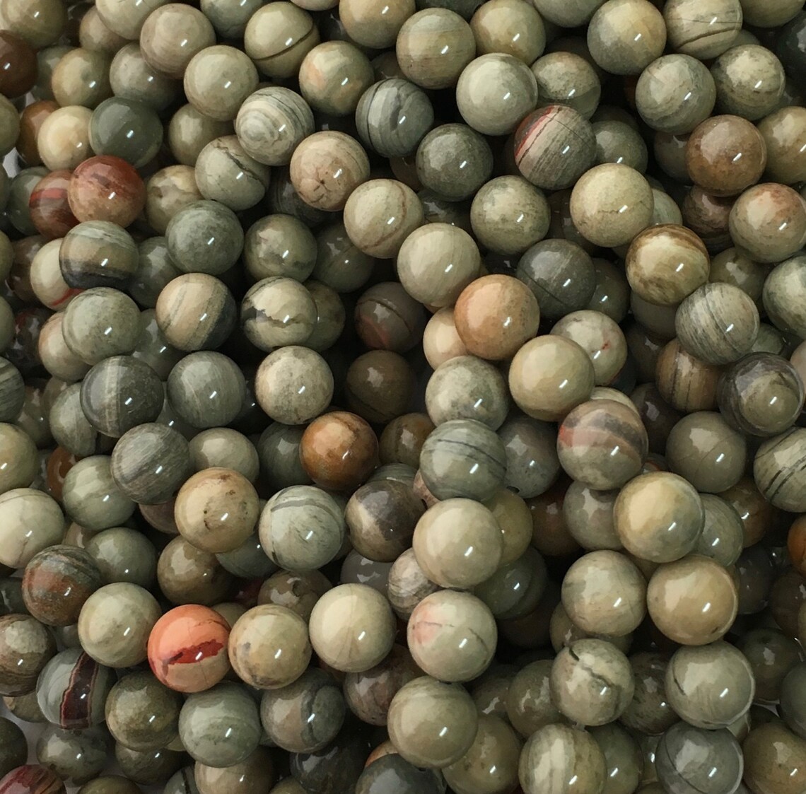 Smooth Round Beads Silver Leaf Jasper, Full Strand, 15.5 Inches, 6mm ...