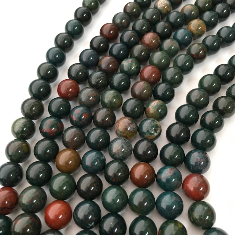 Bloodstone Beads, 8mm Beads, Blood Stone, Green Beads, Heliotrope, Dark ...