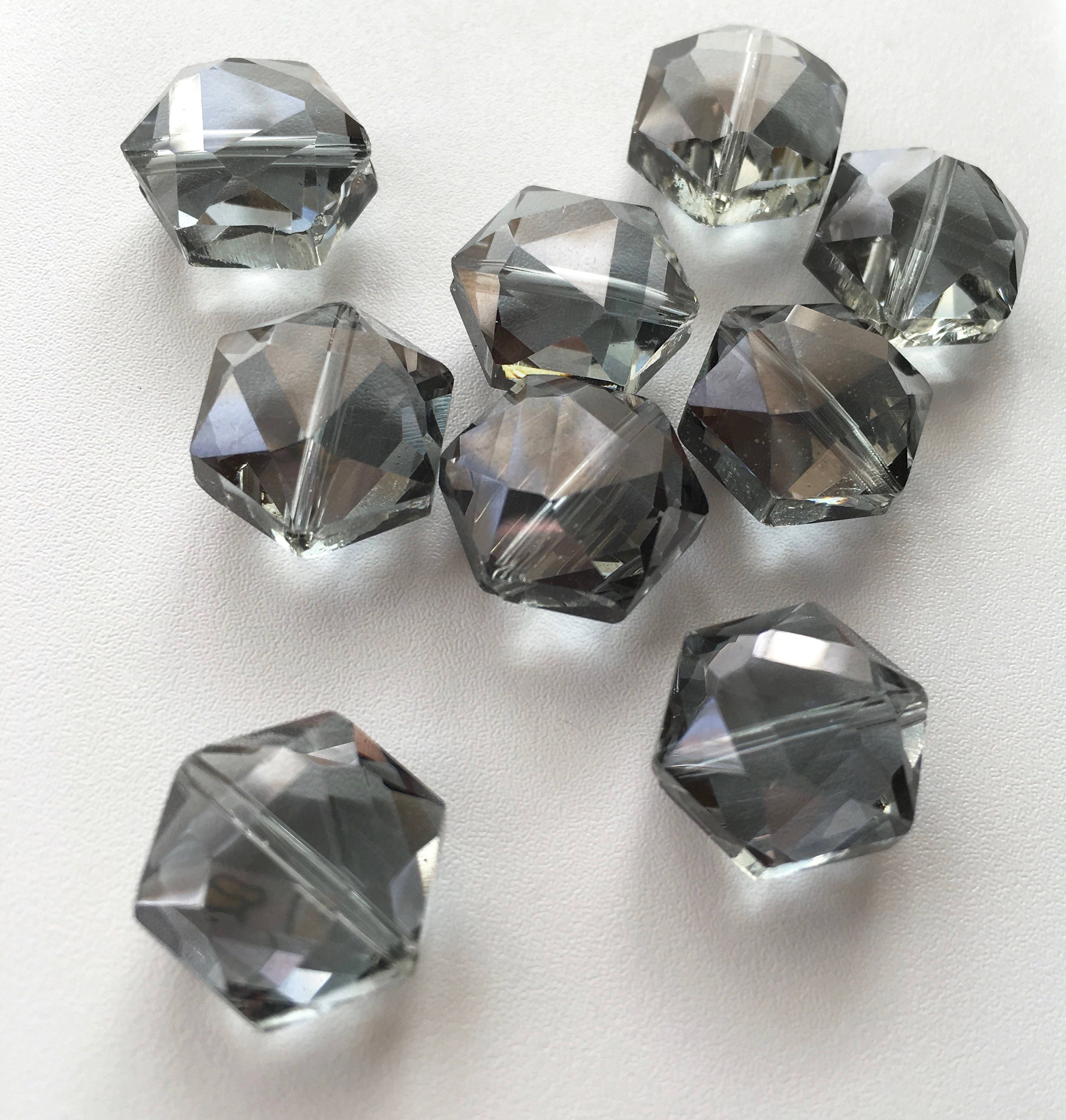 Hexagon Beads, 14mm Beads, Polish Crystal Beads, Faceted Beads, Loose ...
