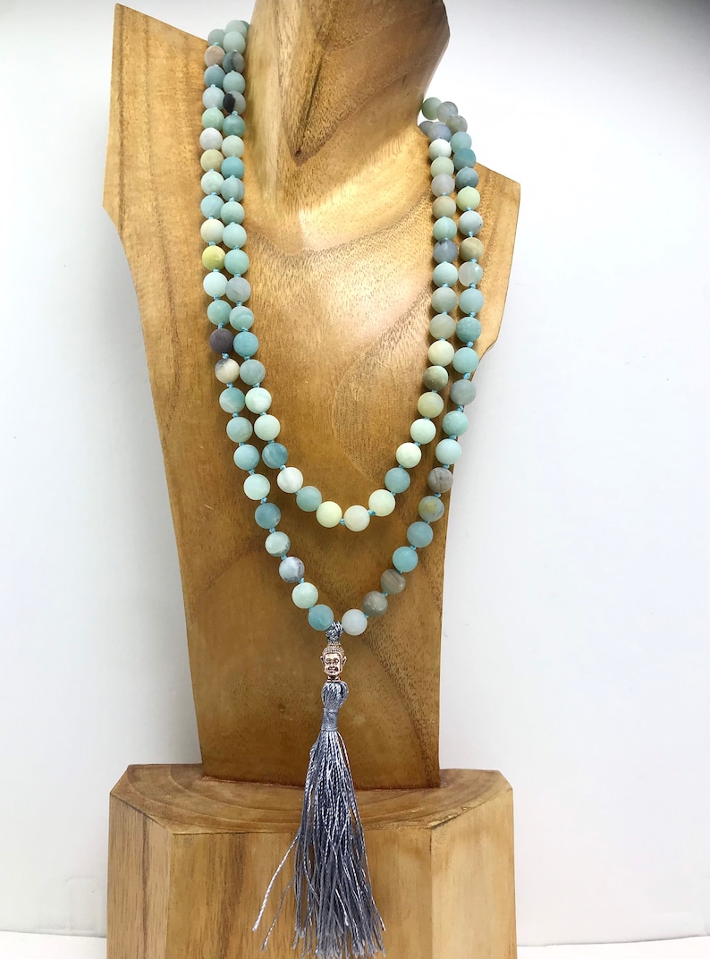 Amazonite Mala 108 Bead Malas Hand Knotted Necklace Buddhist - Etsy