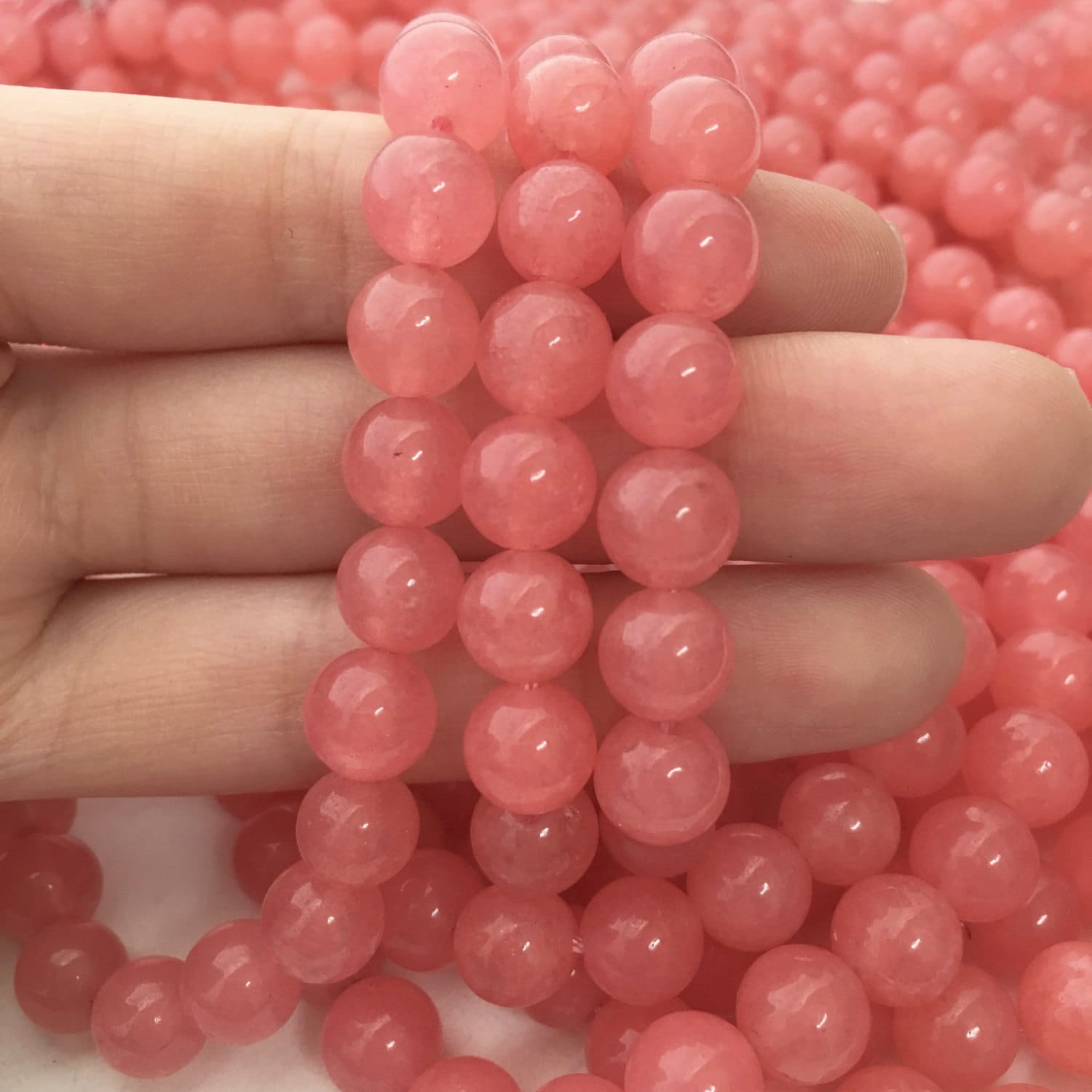 Pink Jade Beads, Pink Round Beads, Natural Gemstone Beads, Pink Jade ...