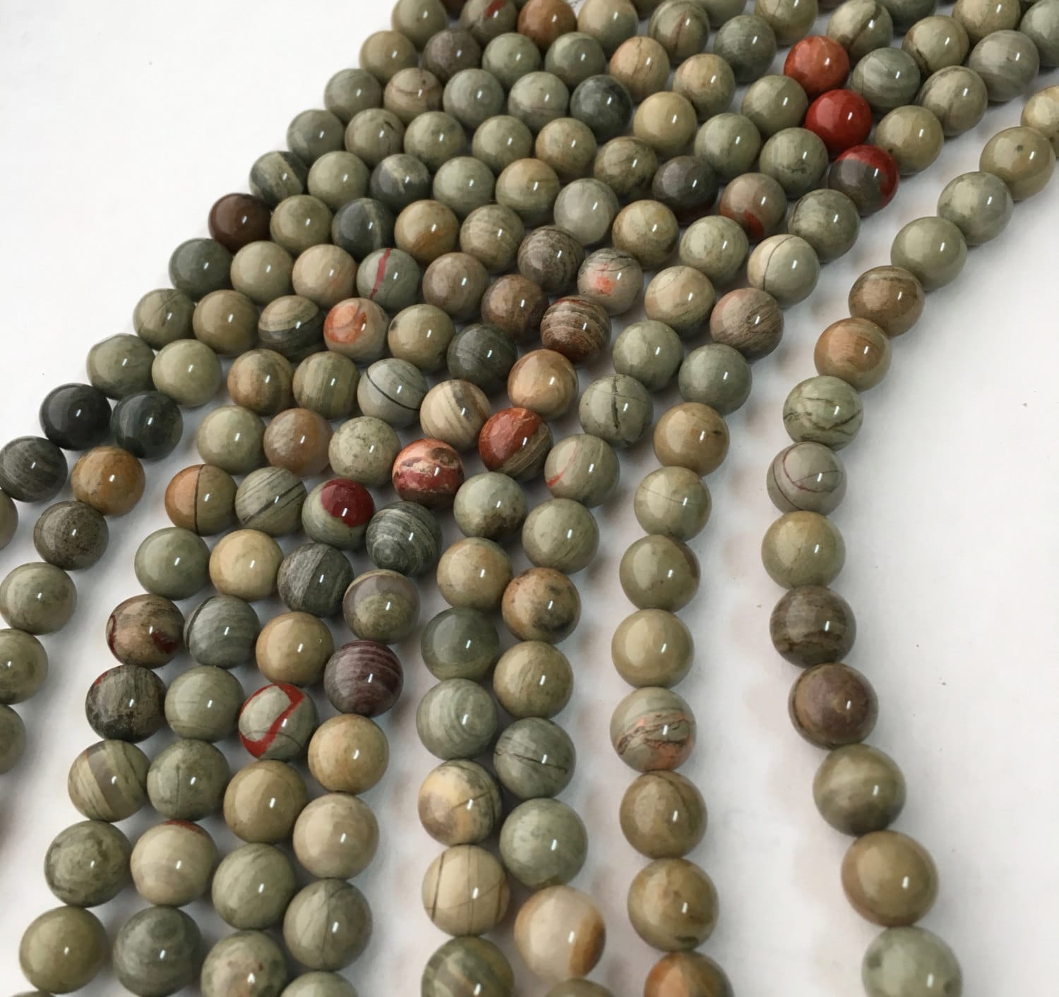 Smooth Round Beads Silver Leaf Jasper, Full Strand, 15.5 Inches, 6mm ...