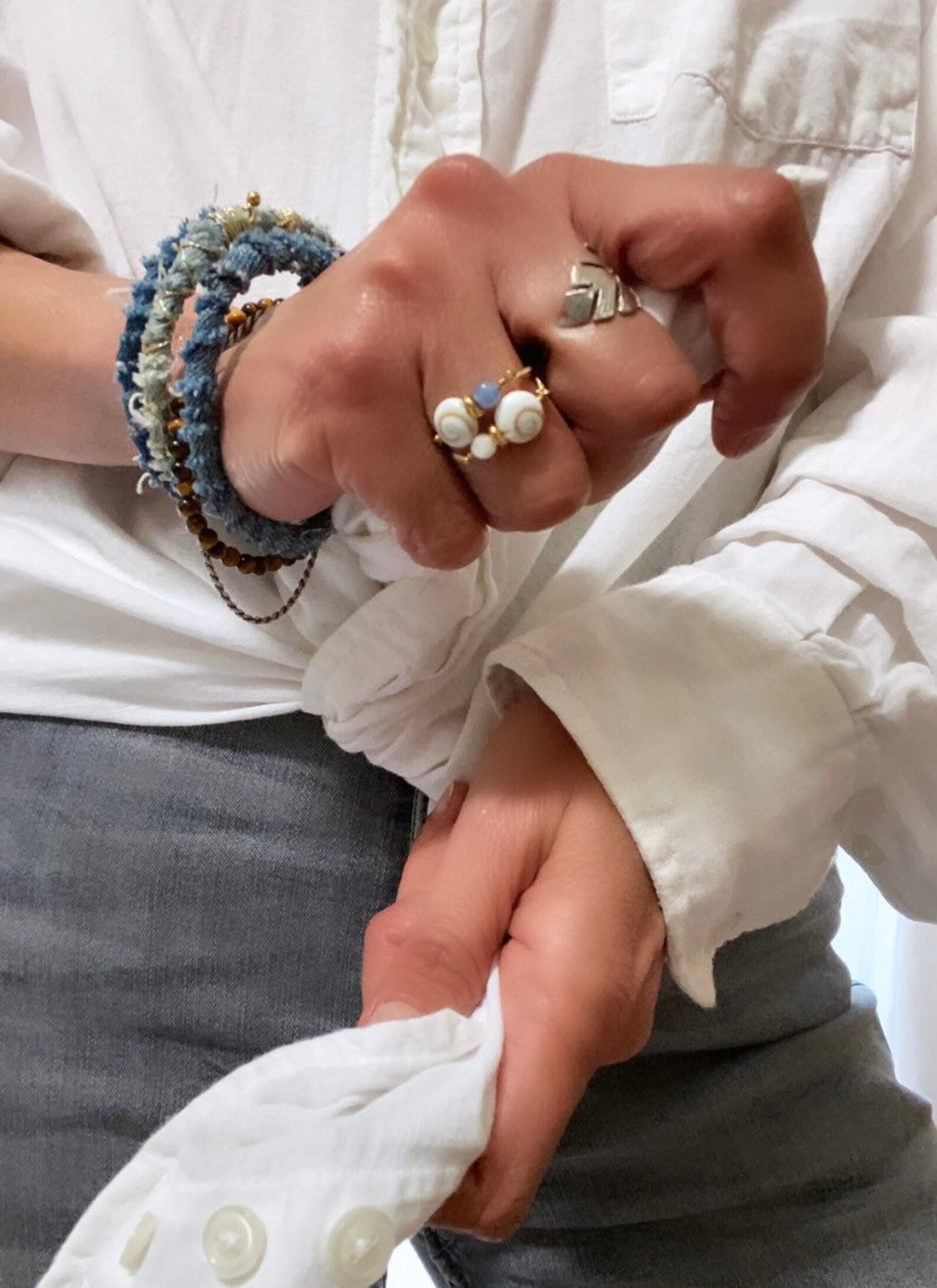 Chain Ring With Eye of Saint Lucia and Blue Aventurine Stone Woman and ...