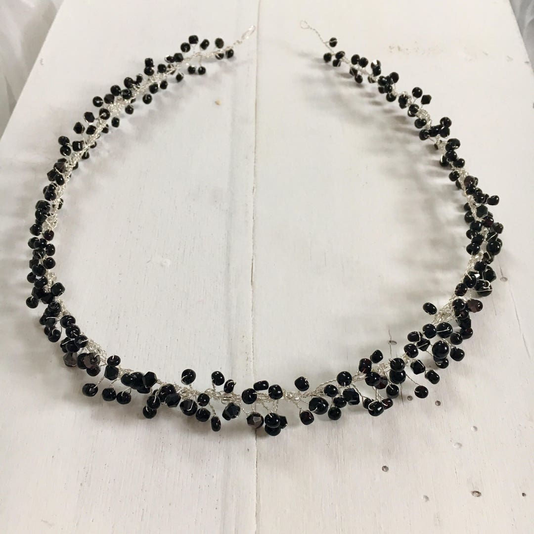 Delicate Beaded Tiara Hair Accessories Headband Crown Hair Piece Black ...