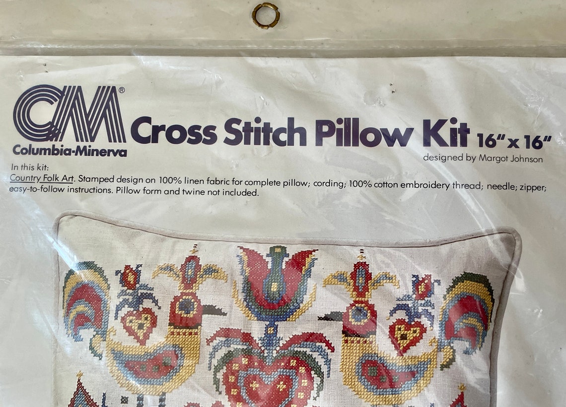 Columbia-minerva Cross Stitch Pillow Kit Country Folk Art 16x16 - Etsy