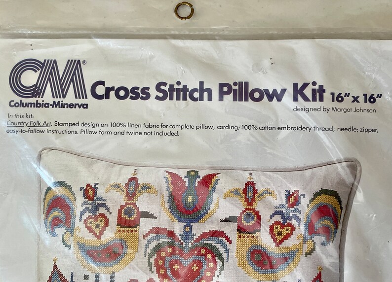 Columbia-minerva Cross Stitch Pillow Kit Country Folk Art 16x16 - Etsy