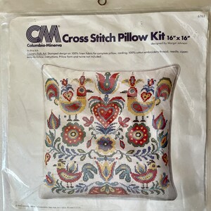 Columbia-minerva Cross Stitch Pillow Kit Country Folk Art 16x16 - Etsy