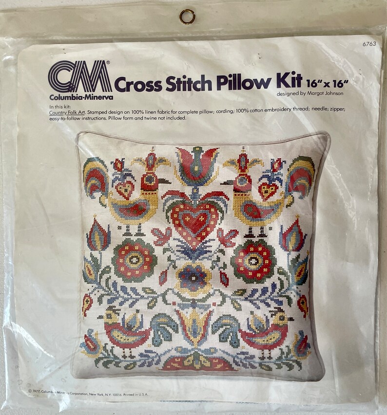 Columbia-minerva Cross Stitch Pillow Kit Country Folk Art 16x16 - Etsy
