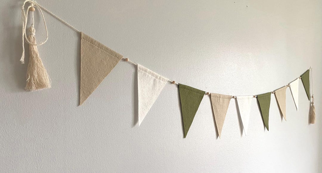 Moss Green, Beige & Natural Baby Bunting, Felt Neutral Bunting, Kids ...