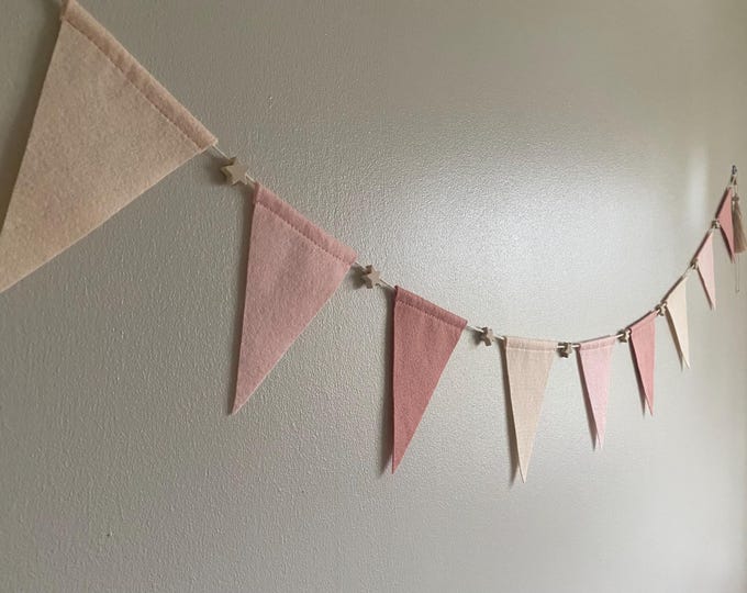 Blush Pink Garland Flag Bunting Fabric Banner, Solid Cloth Pennants ...