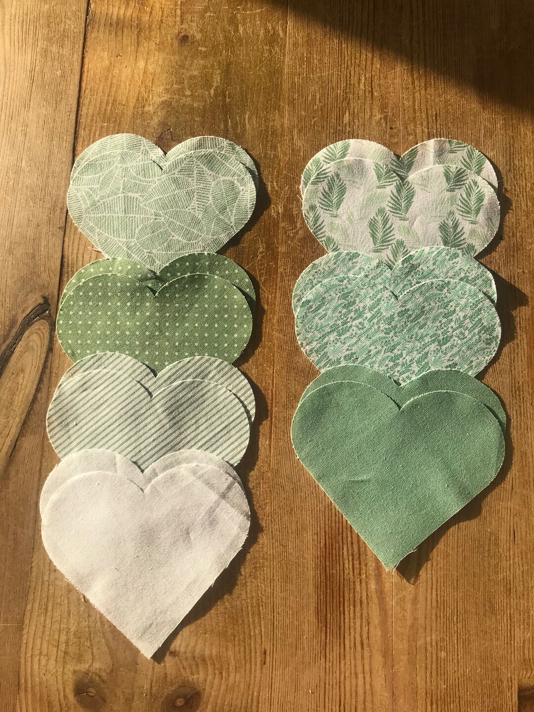 14 Sage Green Patterned Hearts, Die Cut Hearts for Craft, Appliqué ...