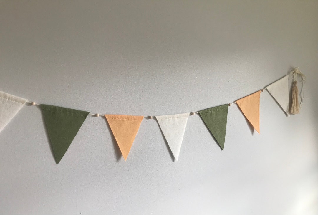 Sage Green, Blossom & Natural Baby Bunting, Felt Neutral Bunting, Kids ...
