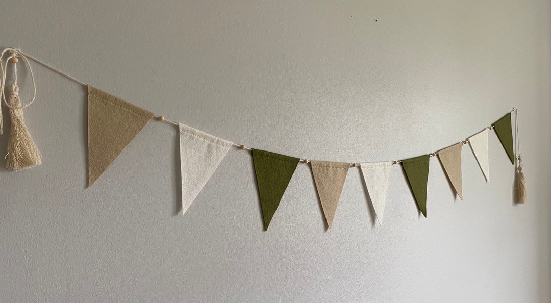 Moss Green, Beige & Natural Baby Bunting, Felt Neutral Bunting, Kids ...