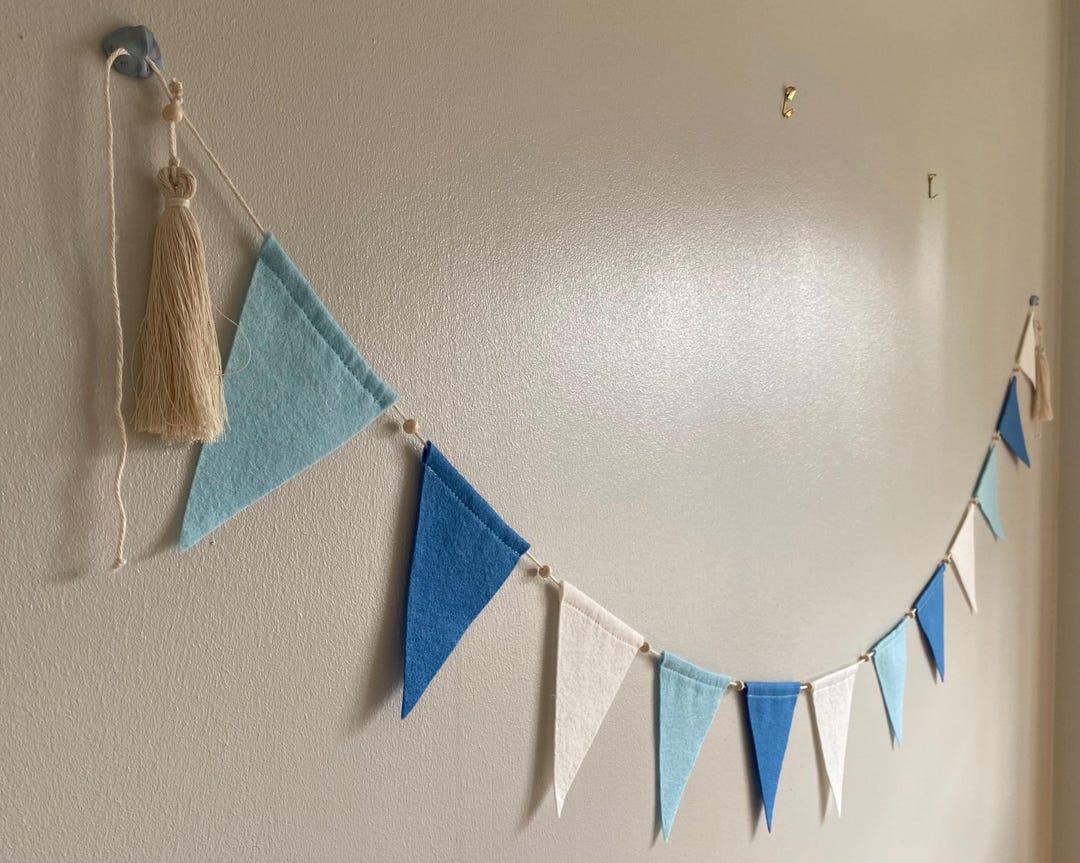 Blue Mix & Natural Felt Bunting, Baby Boy Nursery Bunting, Toddler ...