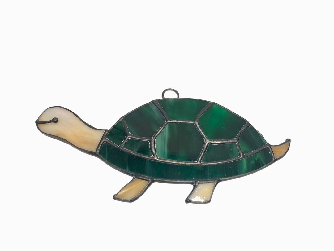 Vintage Stained Glass TURTLE Wall Window Hanging Art~small 1970's ...