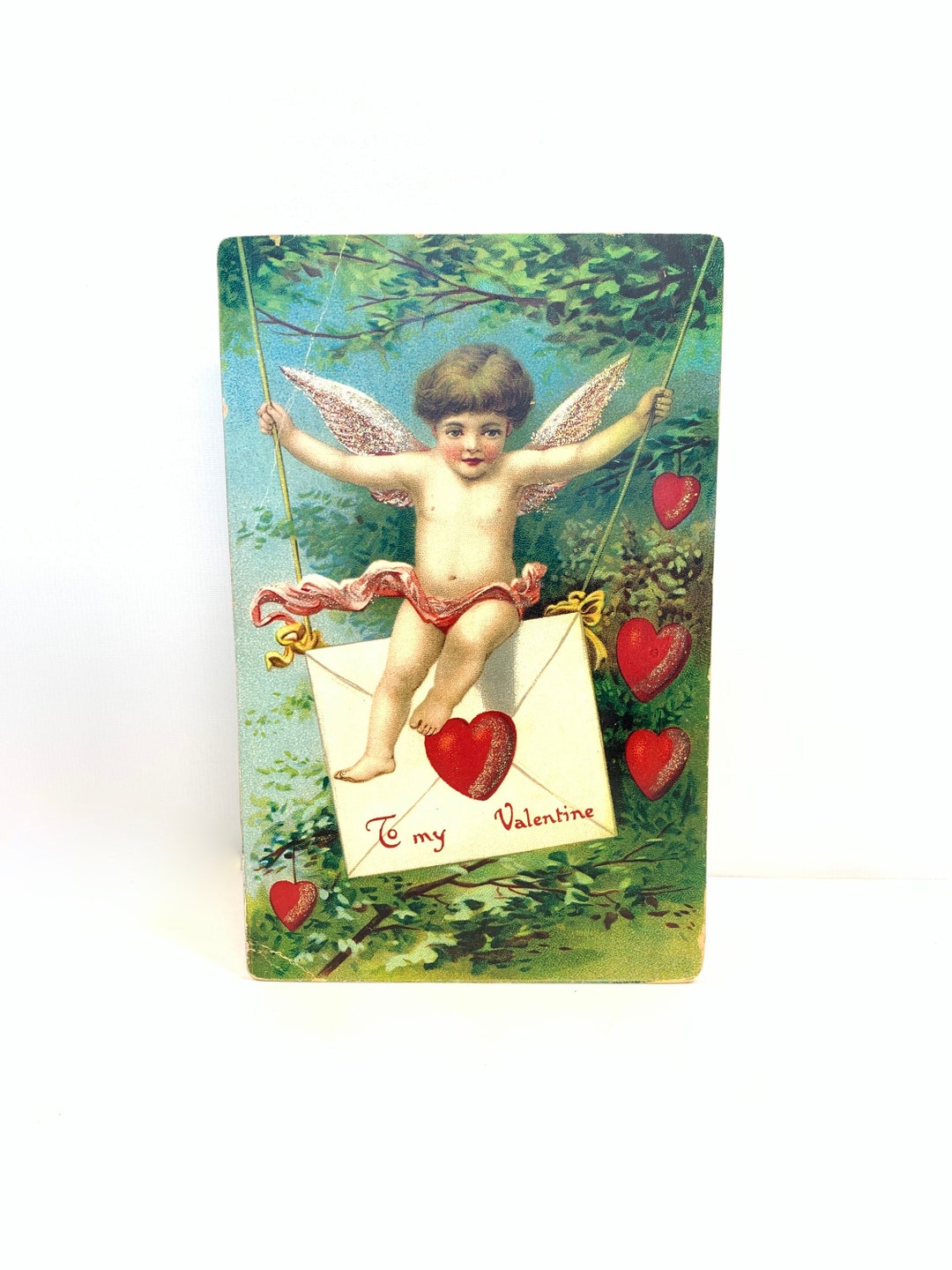 Vintage Cupid Valentine Decoration: Marta E. Peters Wood Glitter Decor ...