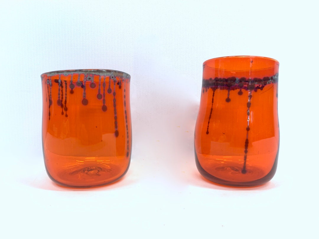 Pair of Vintage DREW SMITH Drinking Glasses Liquor Water~signed~orange ...