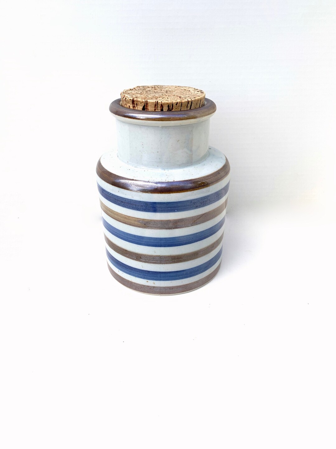 Large Vintage Ceramic Container Vessel With Cork~blue and Brown Stripes ...