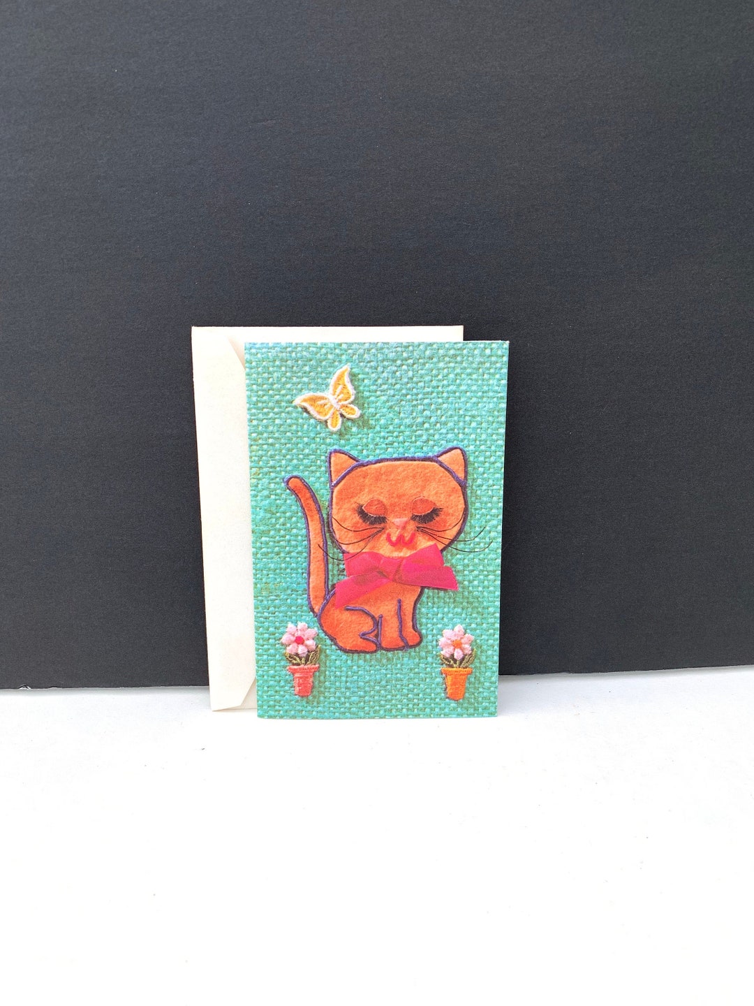 Vintage Gibson Kitty Cat Greeting Card, Textured Note Card Letterettes ...