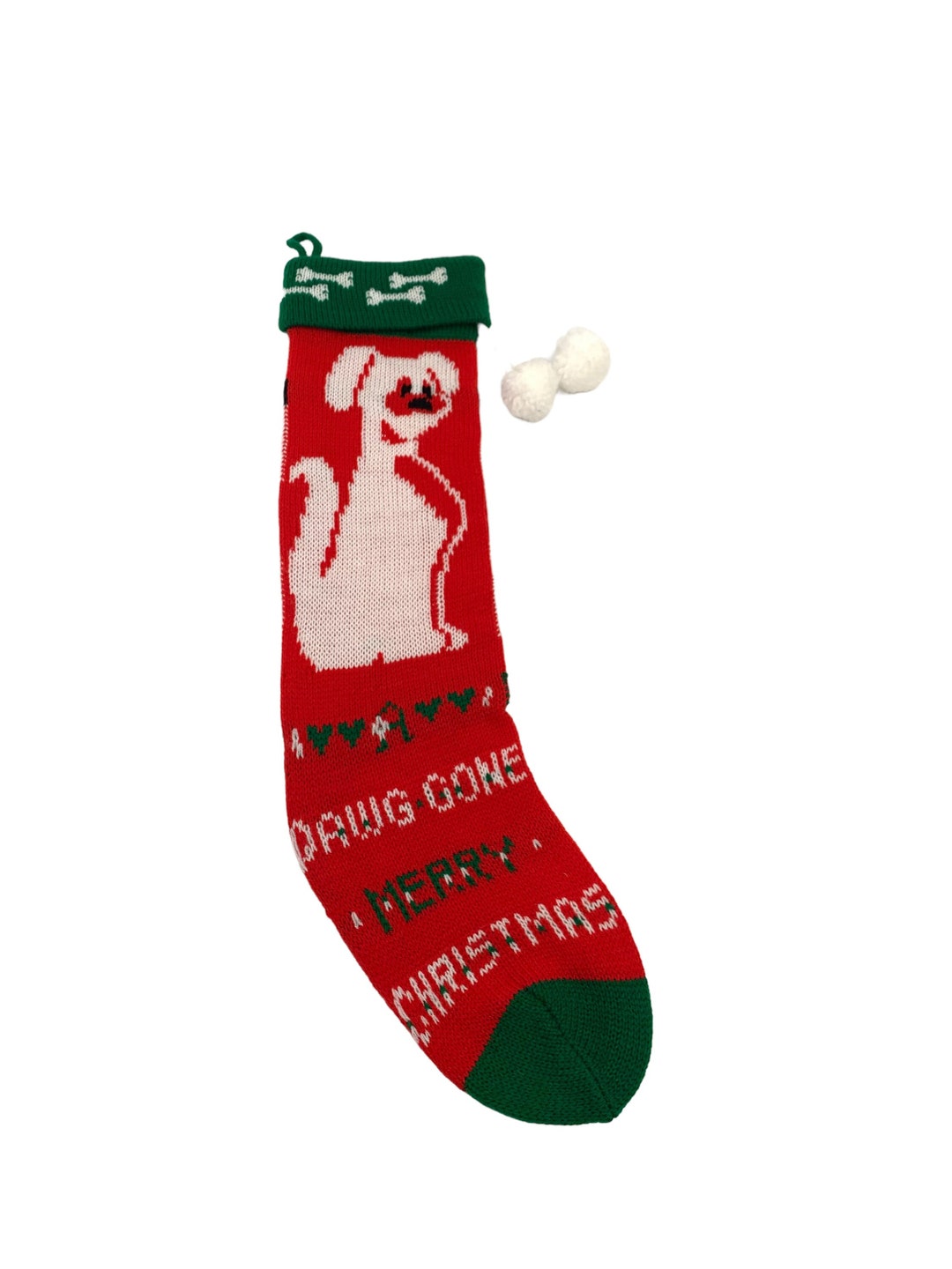 Vintage Knitted Dog Christmas Stocking, “A Dawg Gone Merry Christmas ...