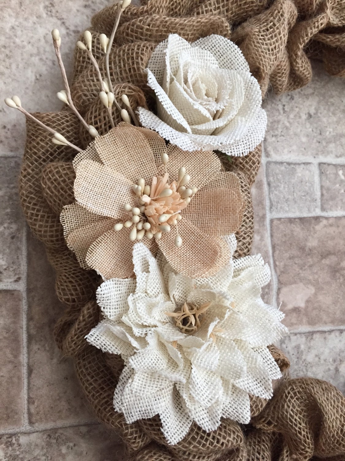 Elegant & Rustic Neutral Burlap Wreath - 22" Diameter - Etsy