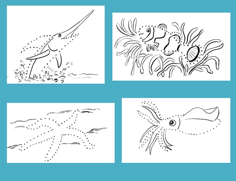 Sea Animals Worksheets Set #1- Drawing With Dots - Dot to Dot - Ocean ...