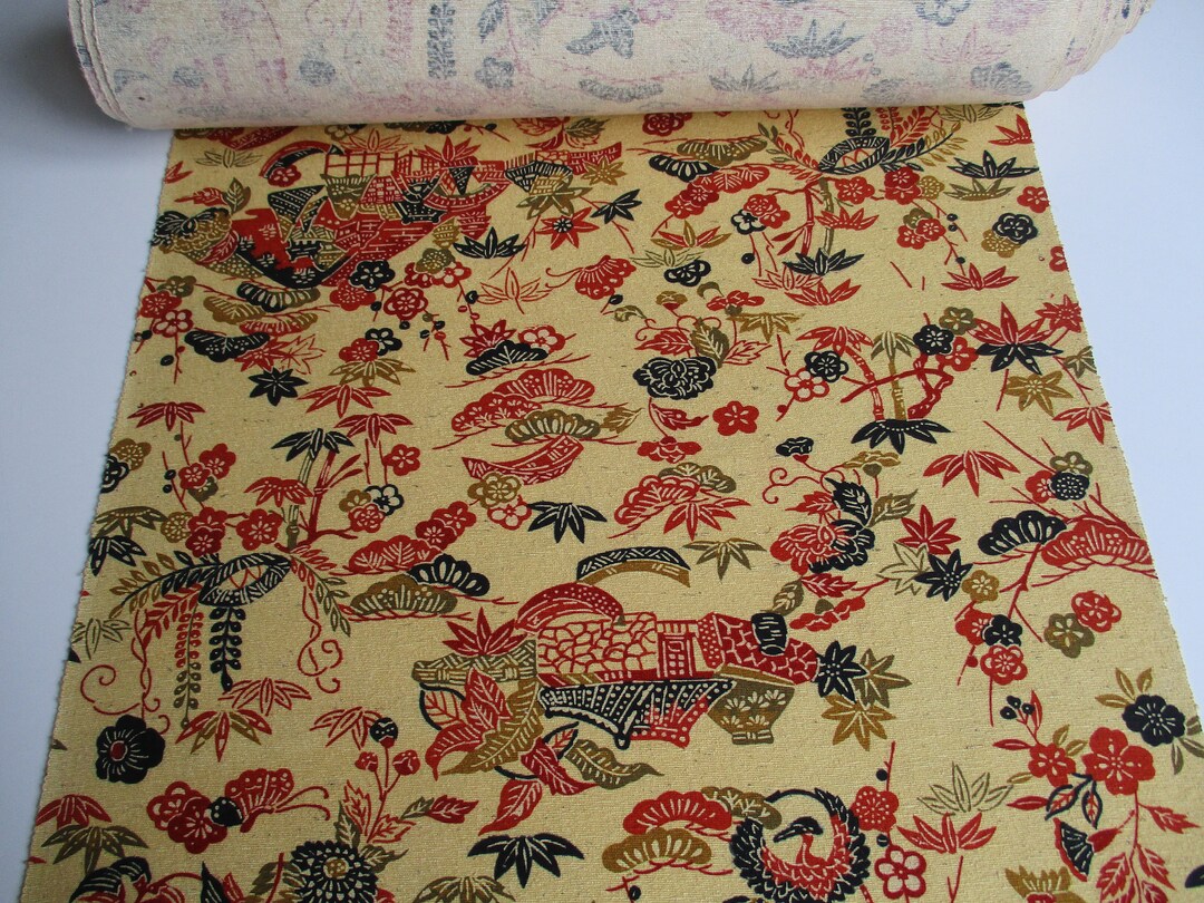 Japanese Kimono Fabric Silk Tsumugi Shockikubai Colour: Sand, Dark Red ...