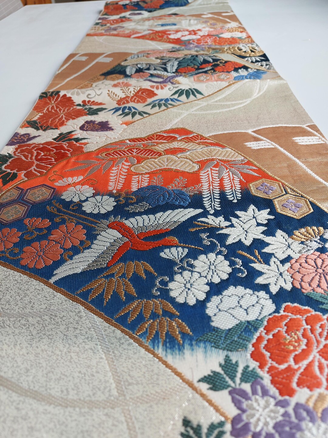 LIMITED STOCK - Japanese Obi Fabric - Folded Fans - Birds - Floral ...