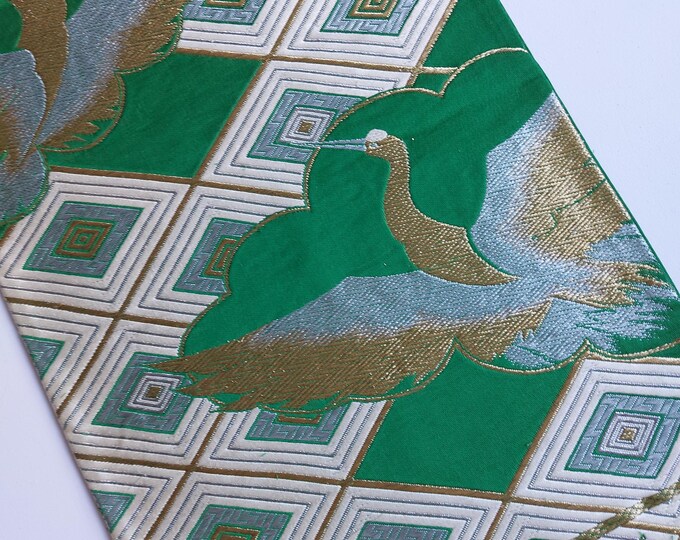 LAST PIECE - Japanese Obi Fabric - Clouds - Cranes - Used Fabric - 55 ...