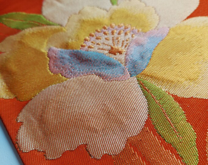 LAST PIECE Japanese Obi Fabric Large Floral Orange, Gold, Yellow, Pink ...