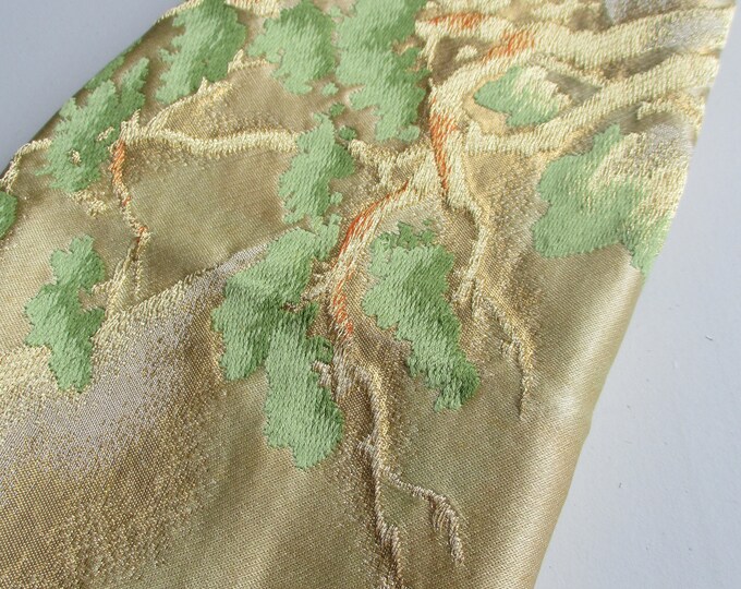 Japanese Obi Fabric Used Mountains Trees Colour Gold, Green, Orange and ...