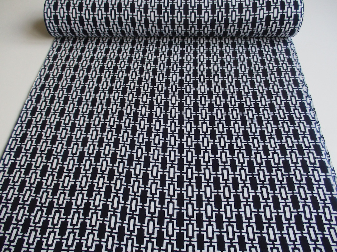 Japanese Yukata Kimono Fabric - Cotton - Geometric - Rectangles - Blue ...