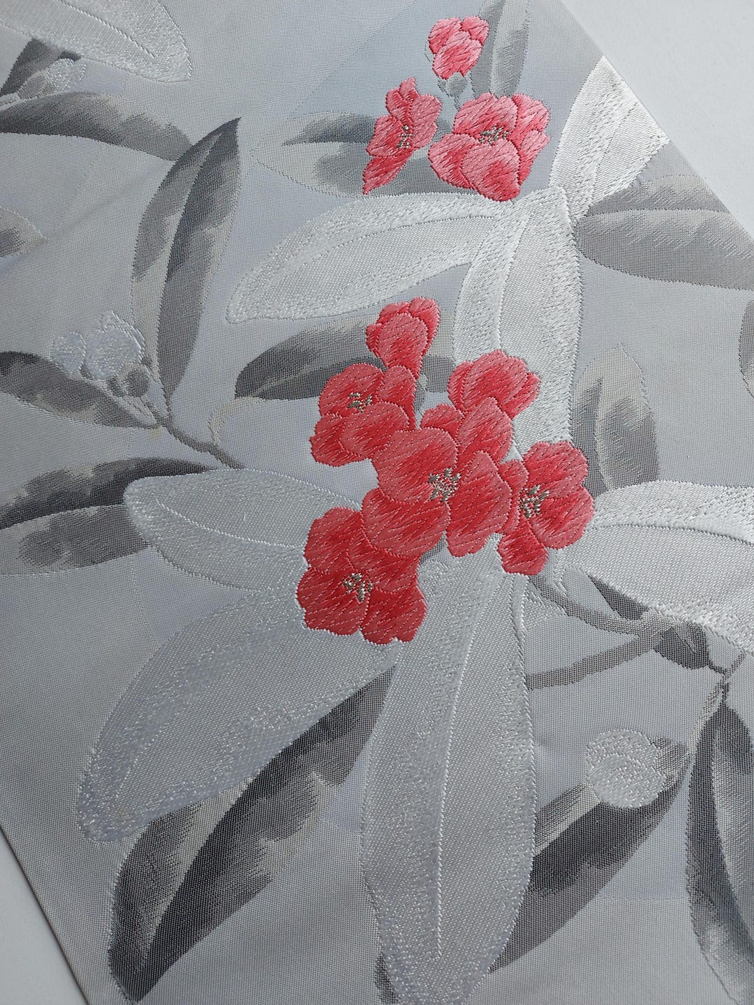 Japanese Obi Fabric - Floral Branches - Silver, Grey and Pink Shades ...