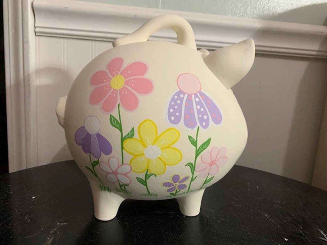 Piggy Bank: Hooray for Spring Flowers Hand Made Hand Painted - Etsy