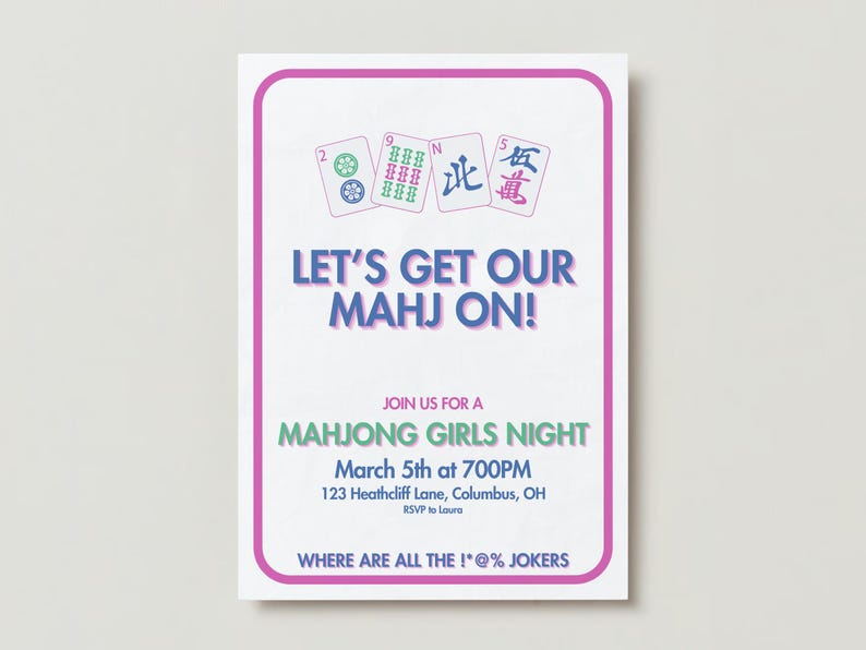 EDITABLE Pink Mahjong Invitation, Mahjong Night Invitation, Digital ...