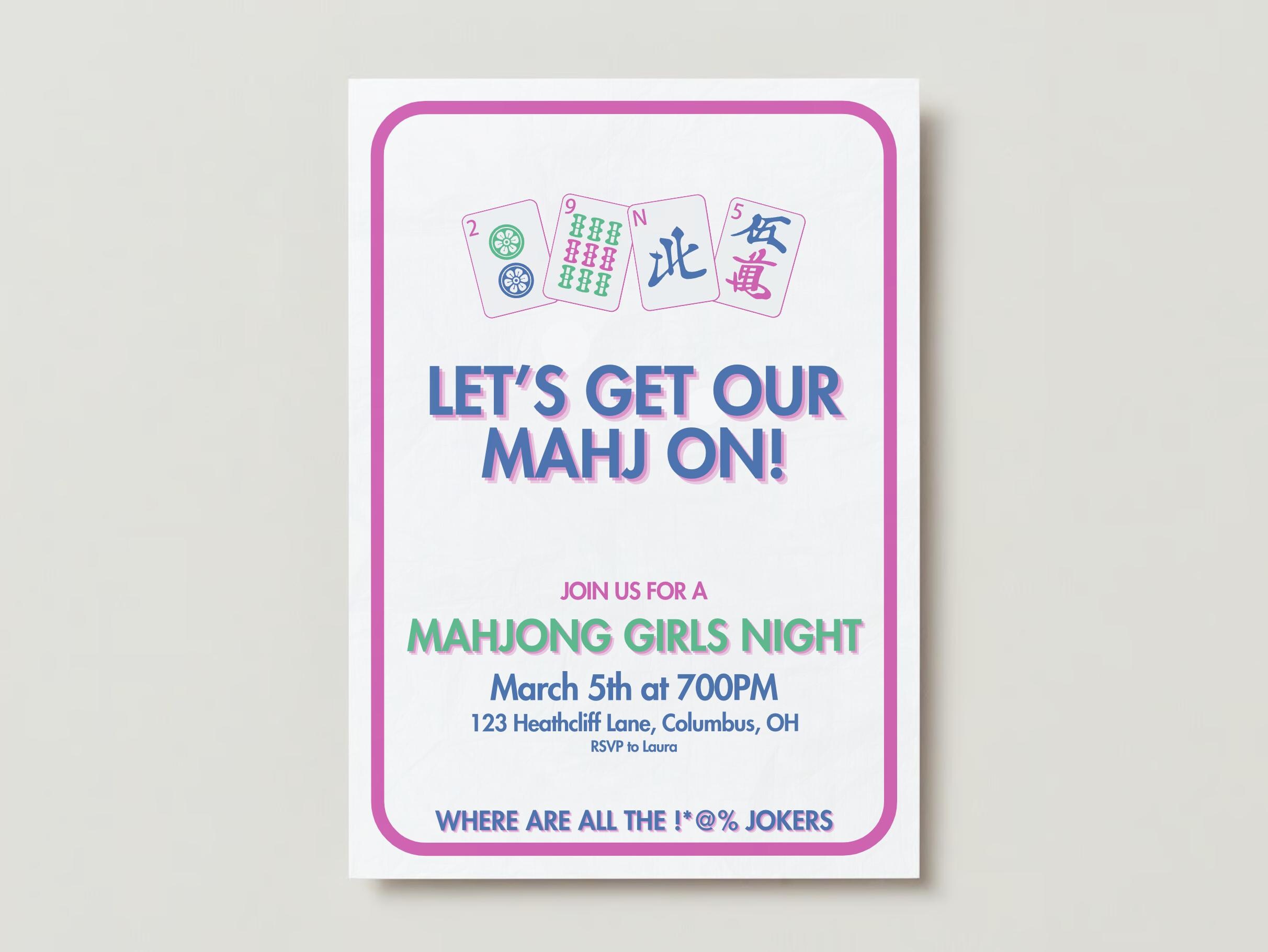 EDITABLE Pink Mahjong Invitation, Mahjong Night Invitation, Digital ...