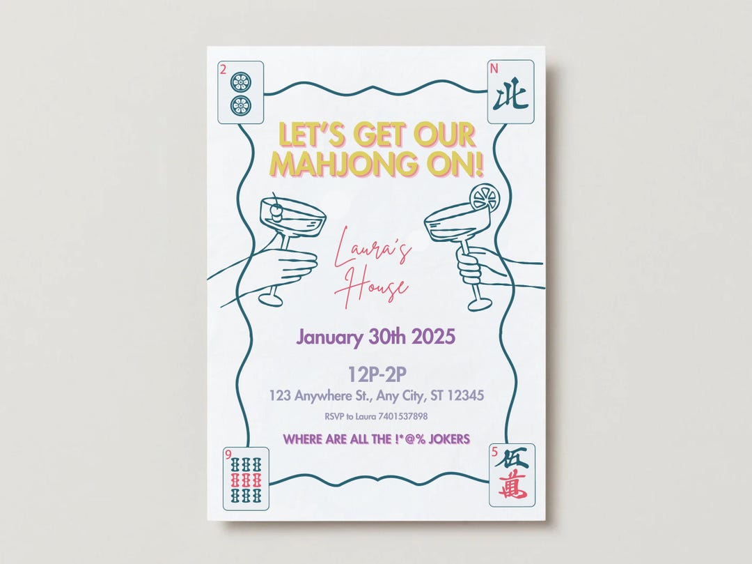EDITABLE Colorful Mahjong Invitation, Mahjong Night Invitation, Digital ...