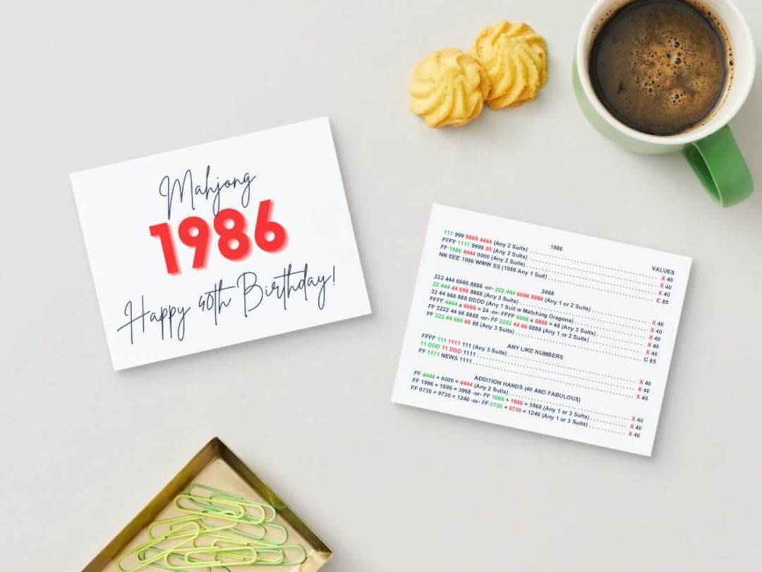 EDITABLE Mahjong 40th 1986 Birthday Playing Card, Mahjong Birthday ...