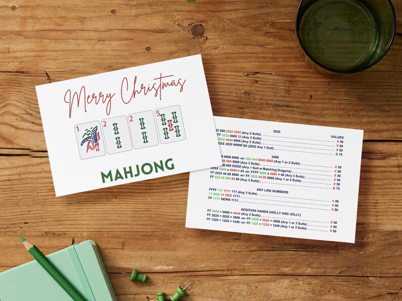 EDITABLE Mahjong Christmas Playing Card, Mahjong Holiday Playing Card ...