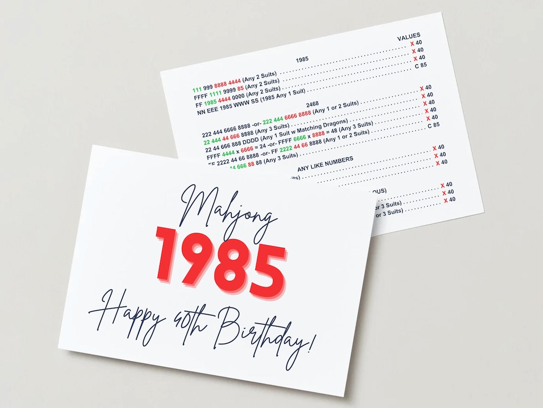 EDITABLE Mahjong 40th Birthday Playing Card, Mahjong Birthday Playing ...