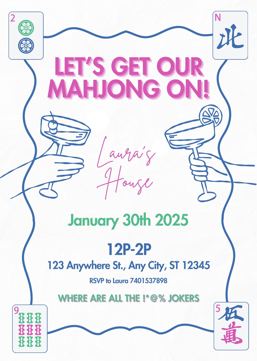 EDITABLE Mahjong Invitation, Mahjong Night Invitation, Digital Mahjong ...