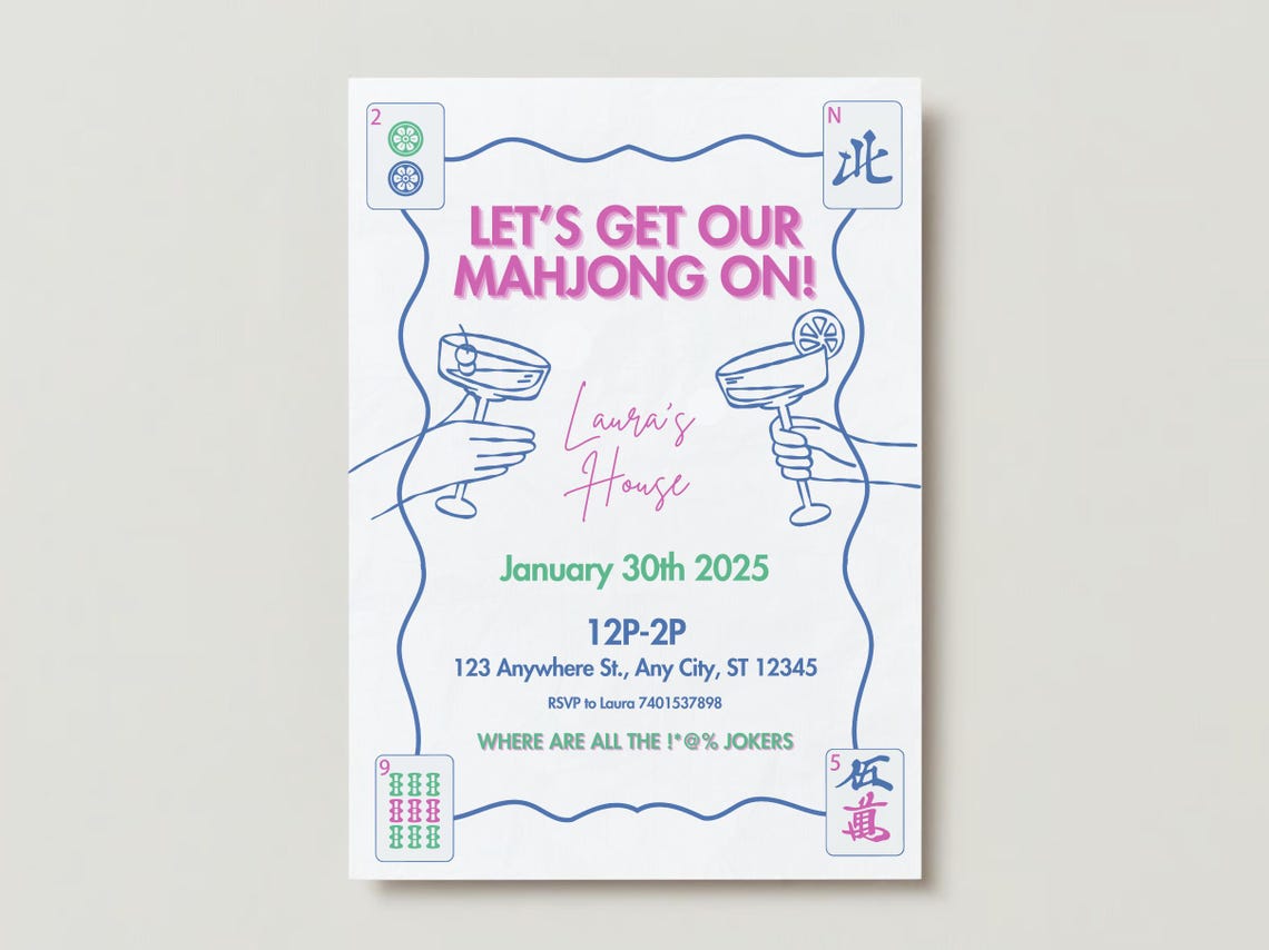 EDITABLE Mahjong Invitation, Mahjong Night Invitation, Digital Mahjong ...