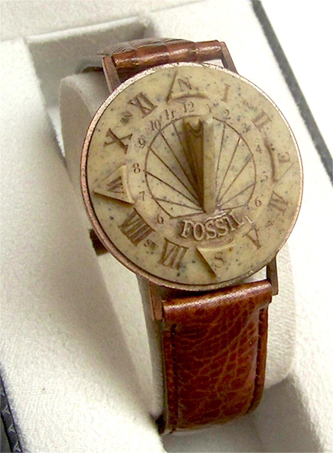 Fossil Sundial Watch Sun Dial Wristwatch on Fossil Brown Leather Band ...