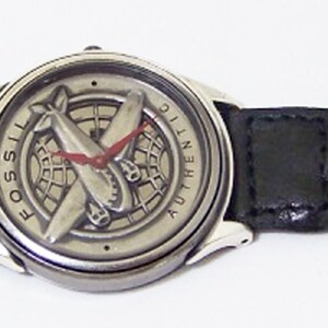 Fossil Airplane Watch Vintage Pilots Aircraft Mens Wristwatch With Red ...