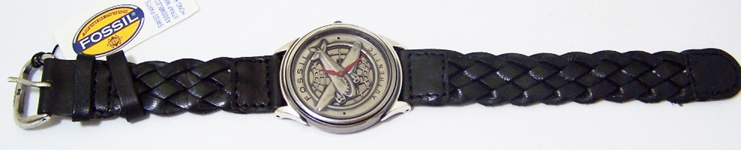 Fossil Airplane Watch Vintage Pilots Aircraft Mens Wristwatch With Red ...