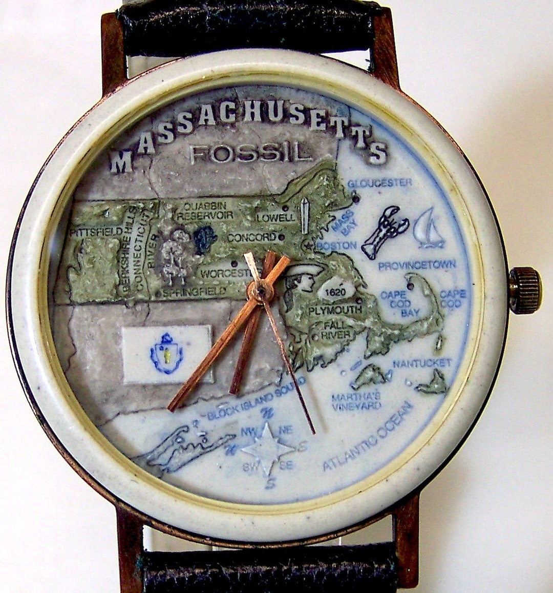 Fossil Massachusetts Map Watch Vintage Working State Map Wristwatch - Etsy