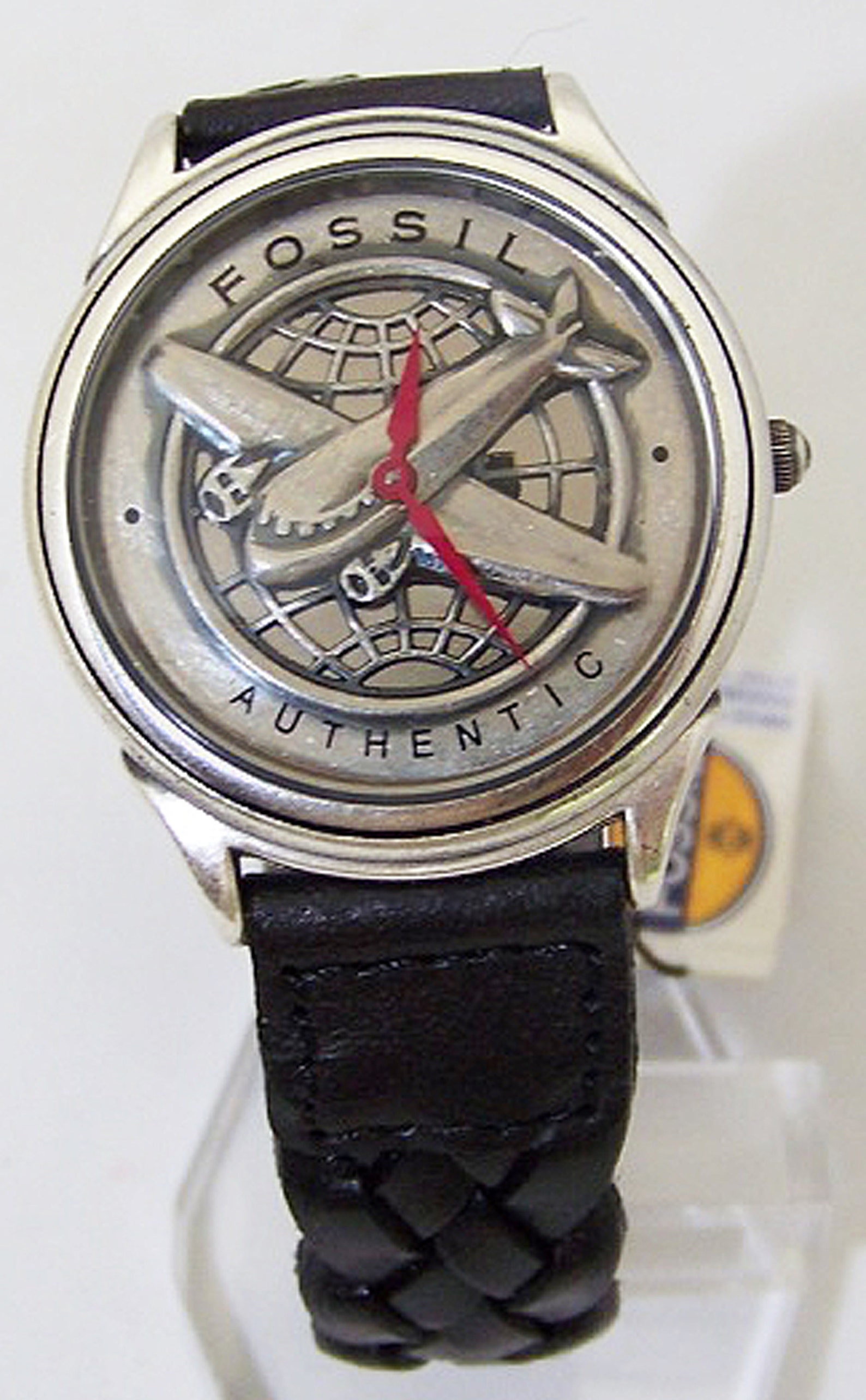 Fossil Airplane Watch Vintage Pilots Aircraft Mens Wristwatch With Red ...