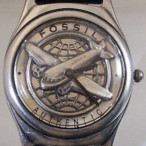 Fossil Airplane Watch Vintage Pilots Collectors Pewter - Etsy
