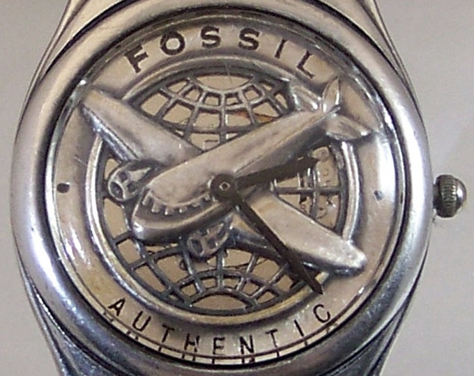 Fossil Airplane Watch Vintage Pilots Collectors Pewter - Etsy
