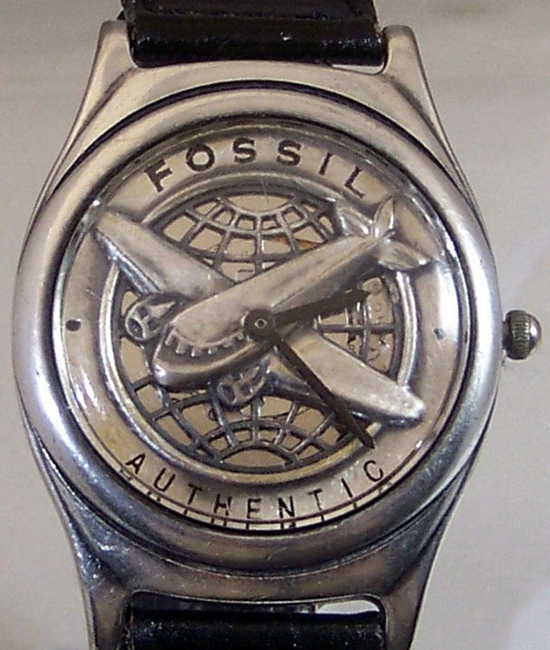 Fossil Airplane Watch Vintage Pilots Collectors Pewter - Etsy